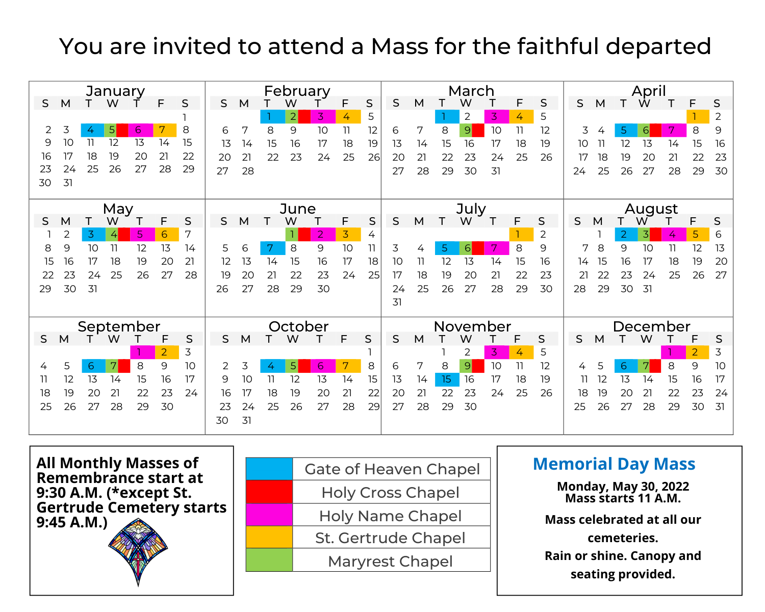 Monthly Mass Schedule – Catholic Cemeteries